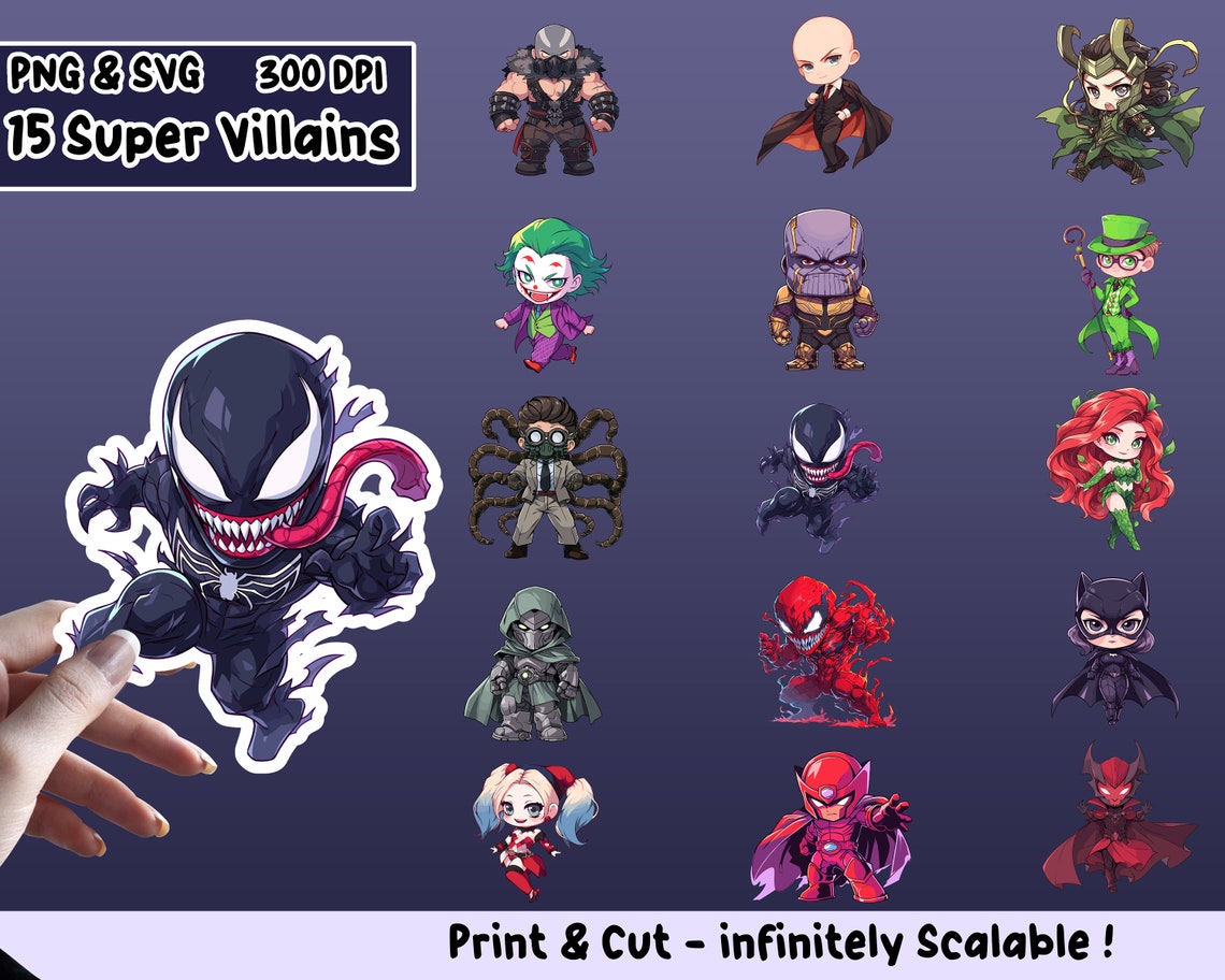 Villains Sticker PNG Pack, Villains Sticker Set, Villains PNG, Villains ...