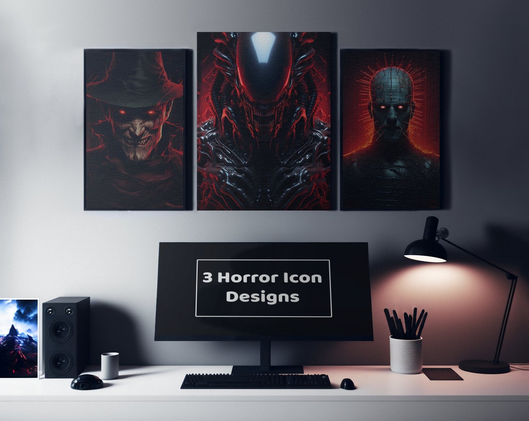 3 Pack of Horror Wall Art, Horror Digital Prints, Home Decoration ...
