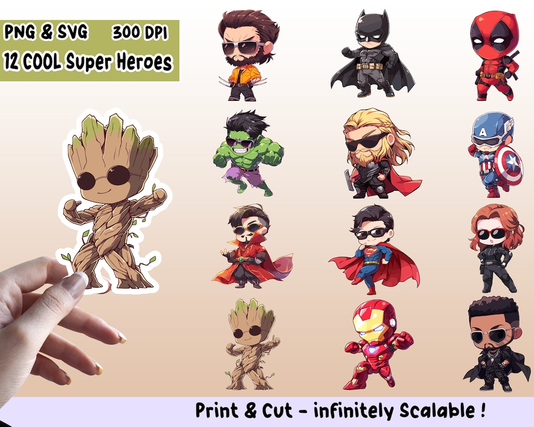Cool Heroes Sticker PNG Pack, Cool Heroes Sticker Set, Cool Heroes PNG ...