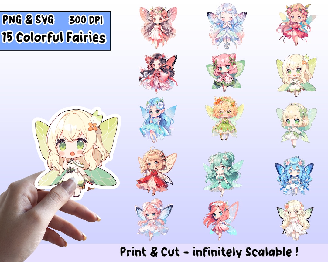 Fairy Sticker PNG Pack, Fairy Sticker Set, Fairy PNG, Fairy SVG ...