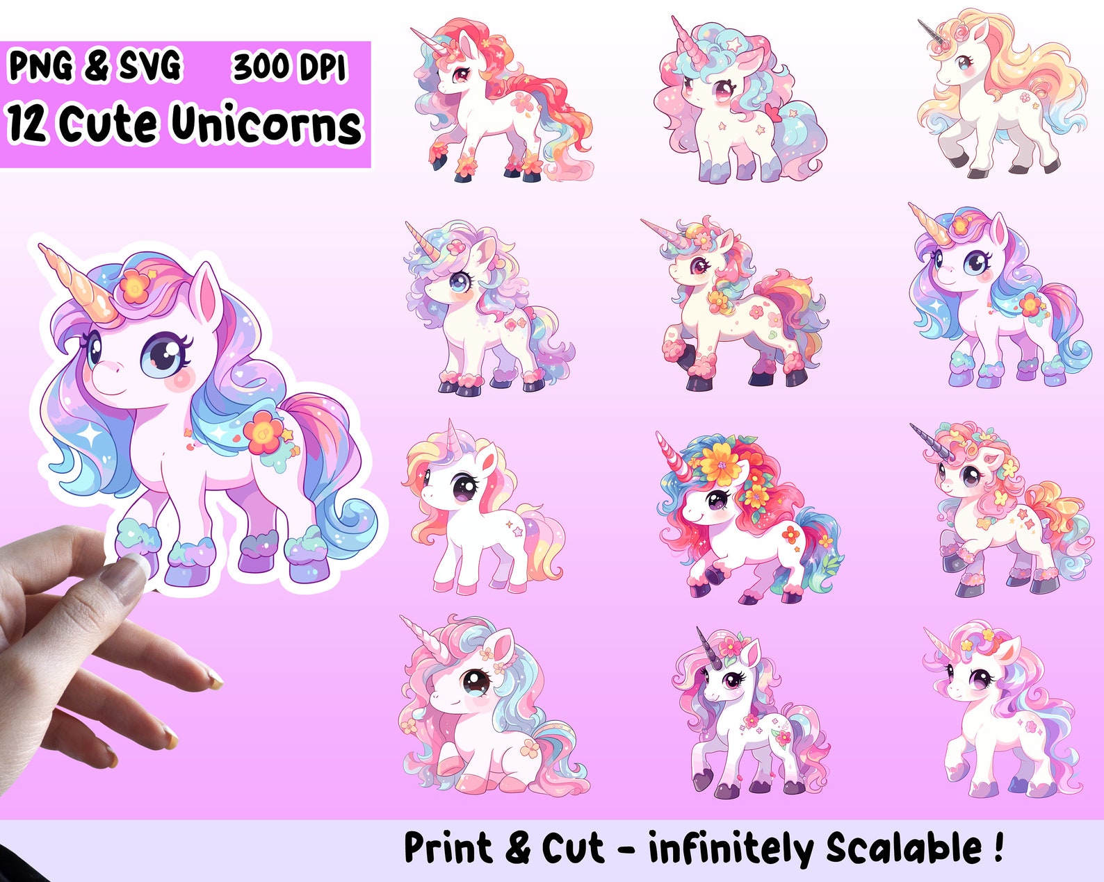 Unicorn Sticker PNG Pack, Unicorn Sticker Set, Unicorn PNG, Unicorn SVG ...