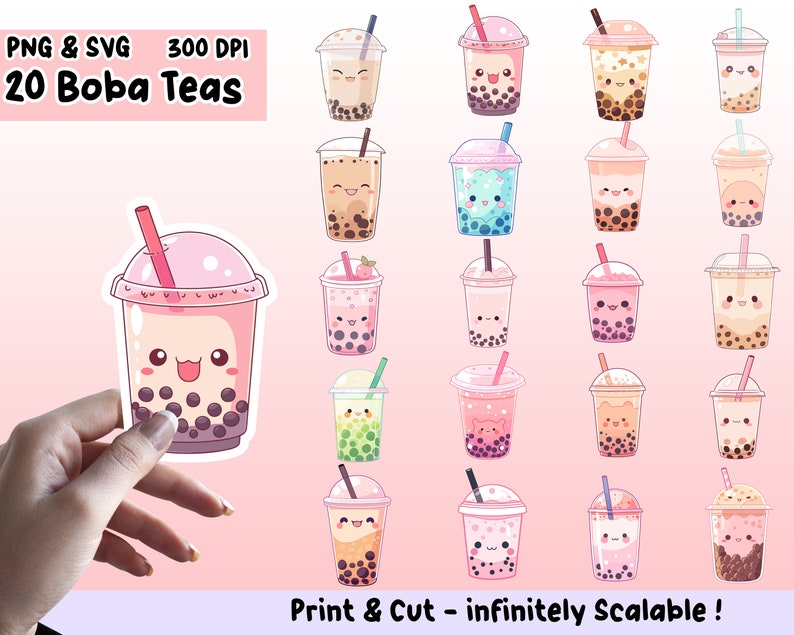 Bubble Tea Sticker PNG Pack, Bubble Tea Sticker Set, Bubble Tea PNG ...