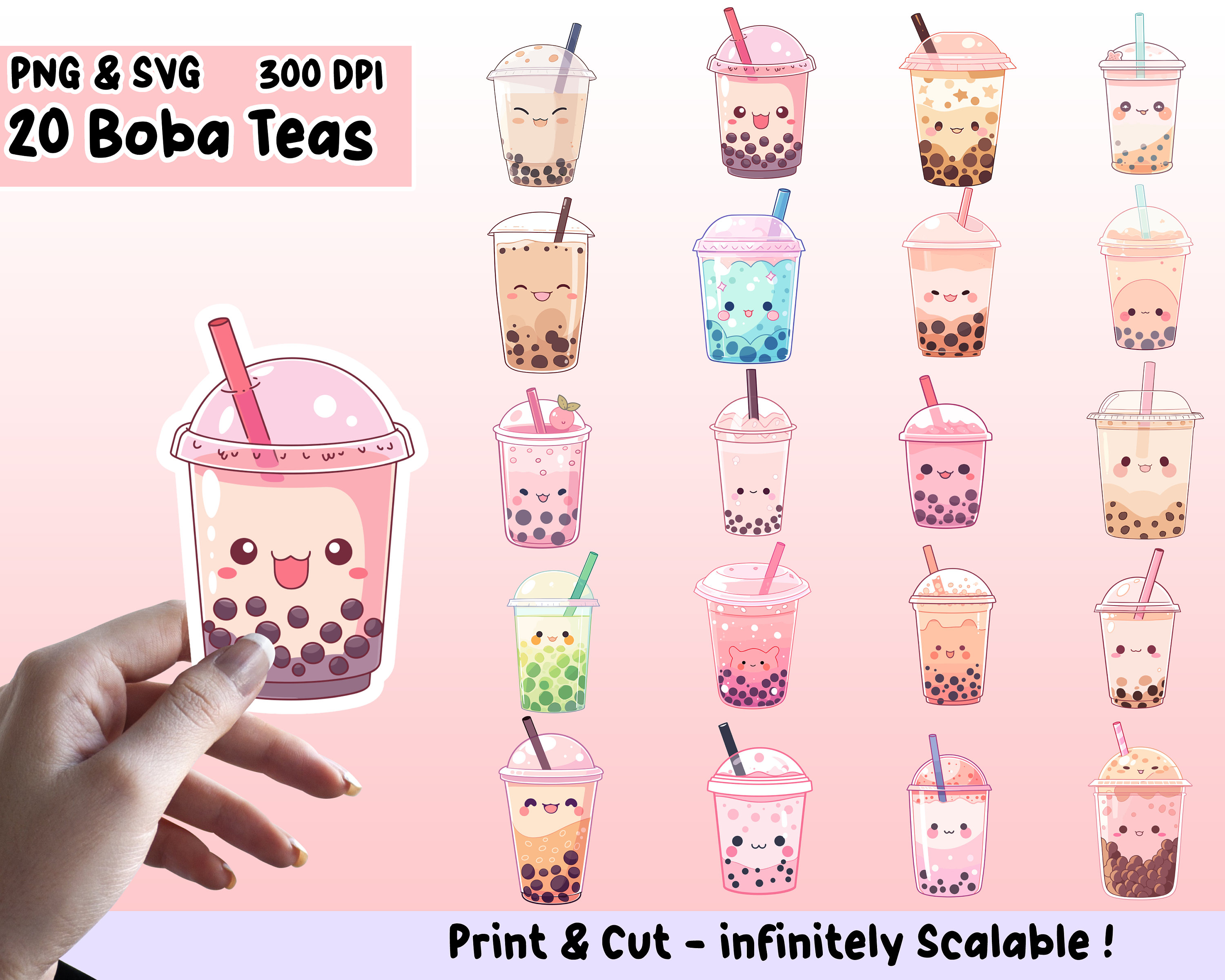 Bubble Tea Sticker PNG Pack, Bubble Tea Sticker Set, Bubble Tea PNG ...