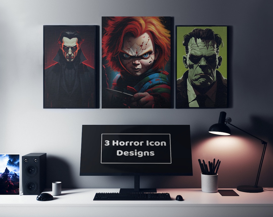 3 Pack of Horror Wall Art, Horror Digital Prints, Home Decoration ...
