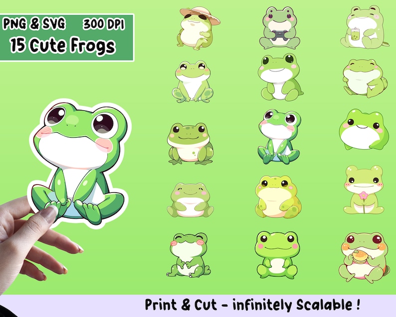 Cute Frogs Sticker PNG Pack, Cute Frogs Sticker Set, Cute Frogs PNG ...