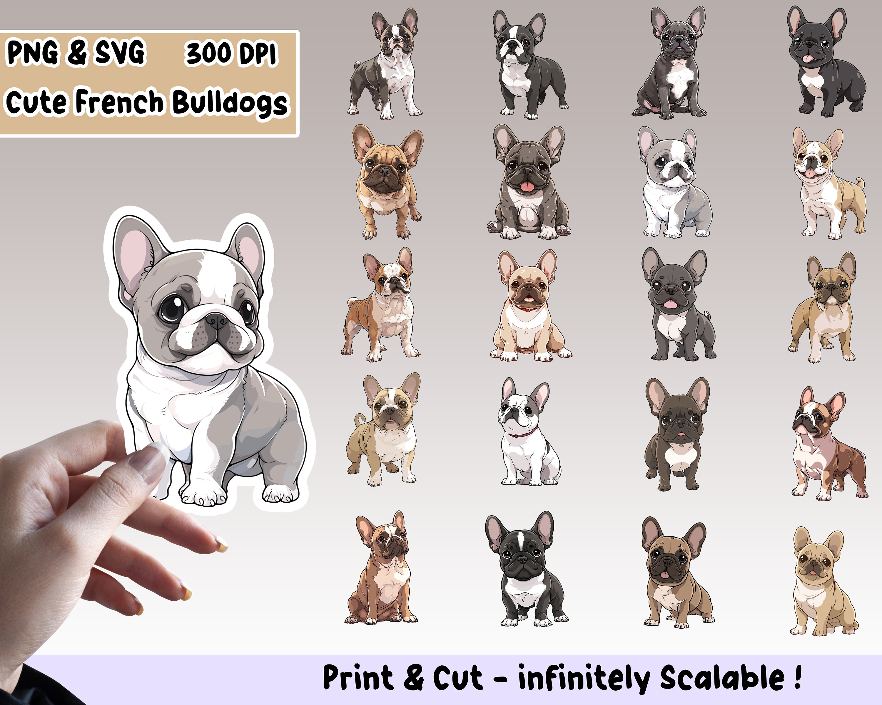 French Bulldogs Sticker PNG Pack, French Bulldogs Sticker Set, French ...