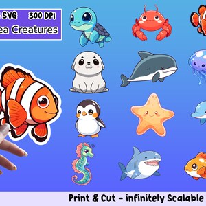 Sea Creatures Sticker PNG Pack, Sea Creatures Sticker Set, Sea ...