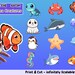 Sea Creatures Sticker PNG Pack, Sea Creatures Sticker Set, Sea ...