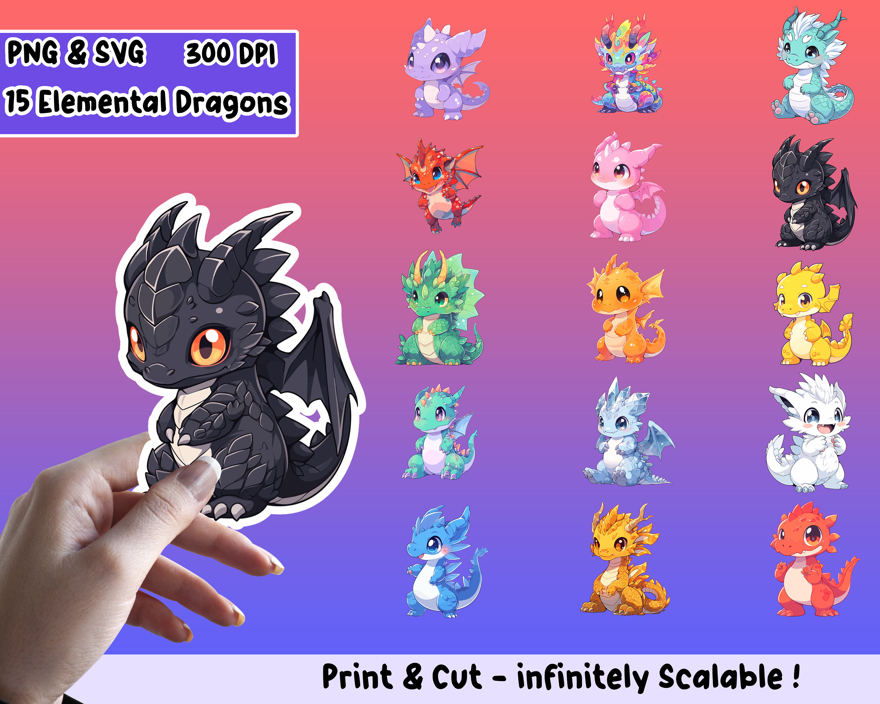 Dragon Sticker PNG Pack, Dragon Sticker Set, Dragon PNG, Dragon SVG ...