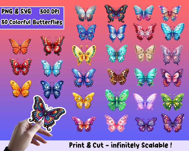 Butterfly Sticker PNG Pack, Butterfly Sticker Set, Butterfly PNG ...