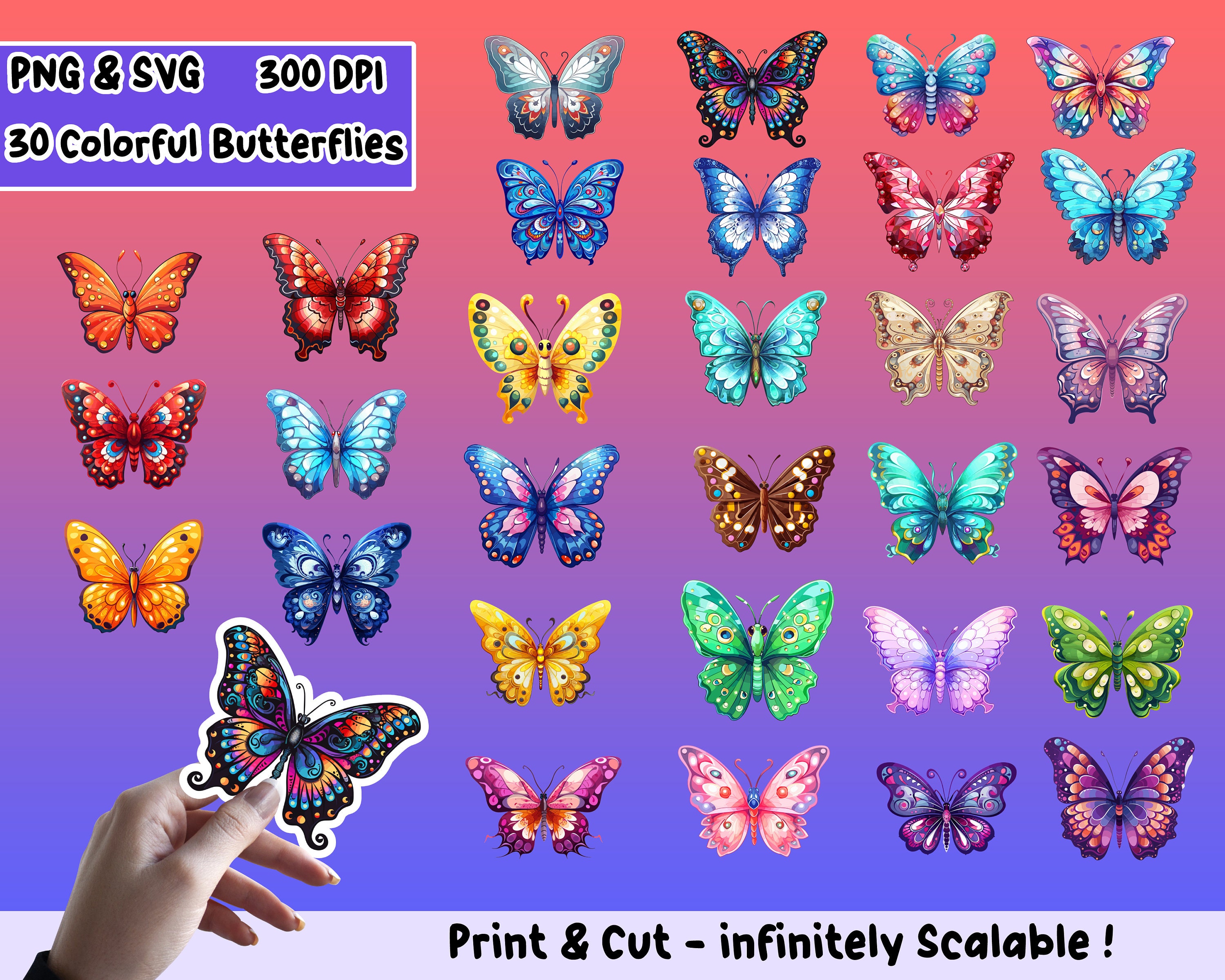 Butterfly Sticker PNG Pack, Butterfly Sticker Set, Butterfly PNG ...