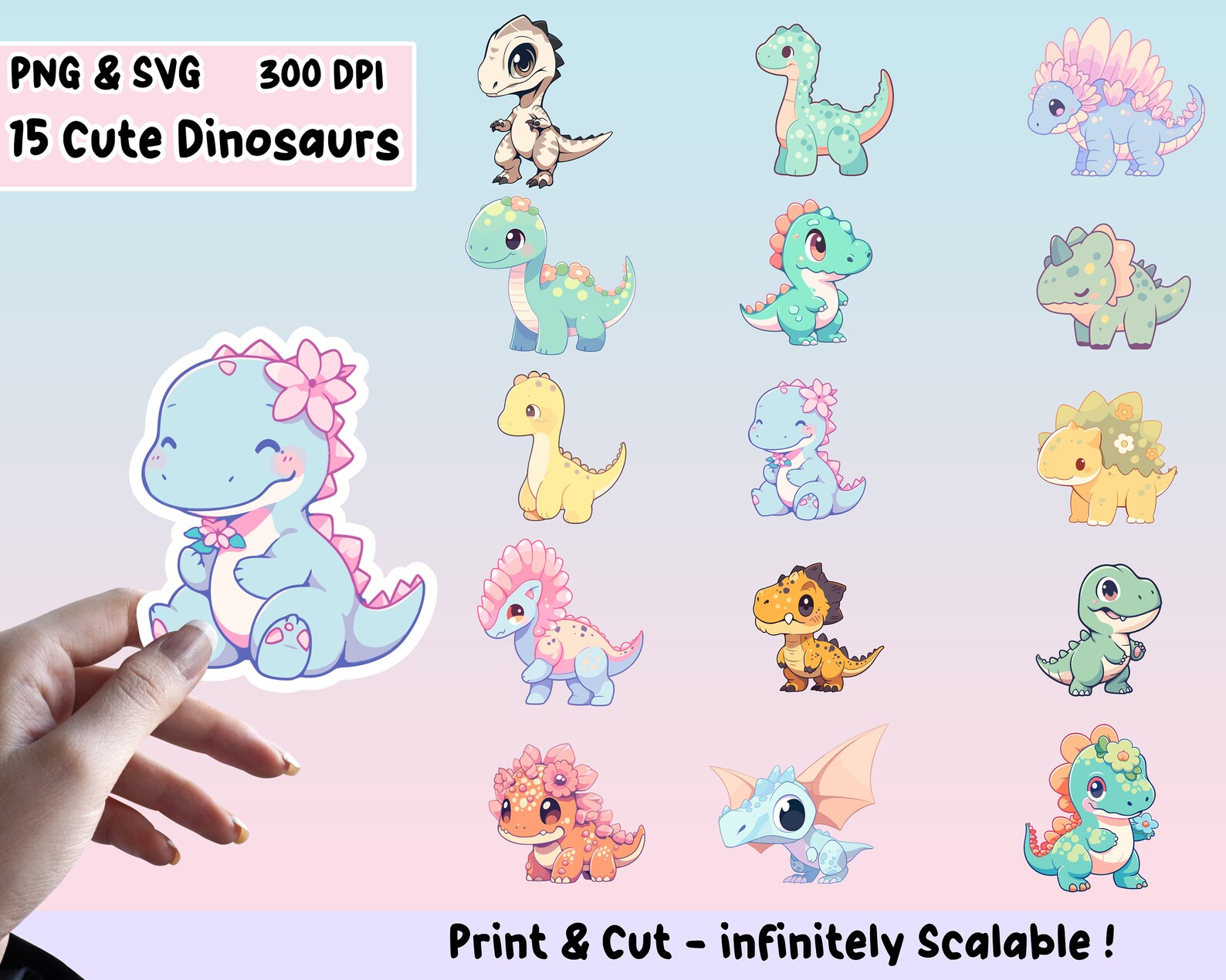 Dinosaur Sticker PNG Pack, Dinosaur Sticker Set, Dinosaur PNG, Dinosaur ...