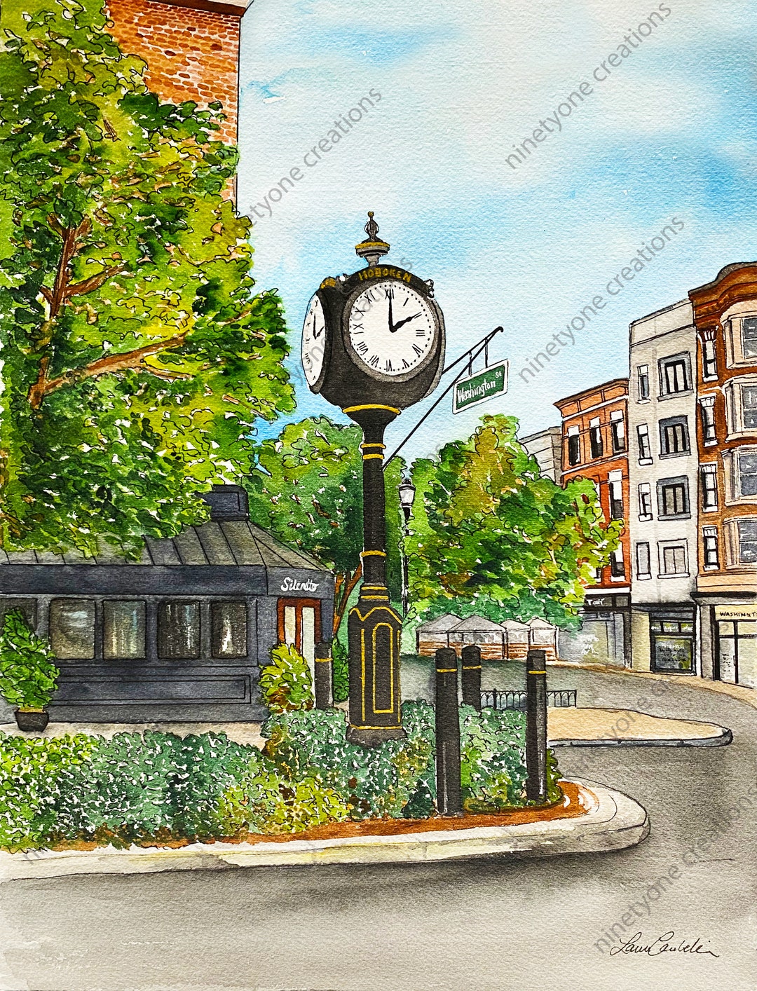 Hoboken, NJ Clock Watercolor - Etsy