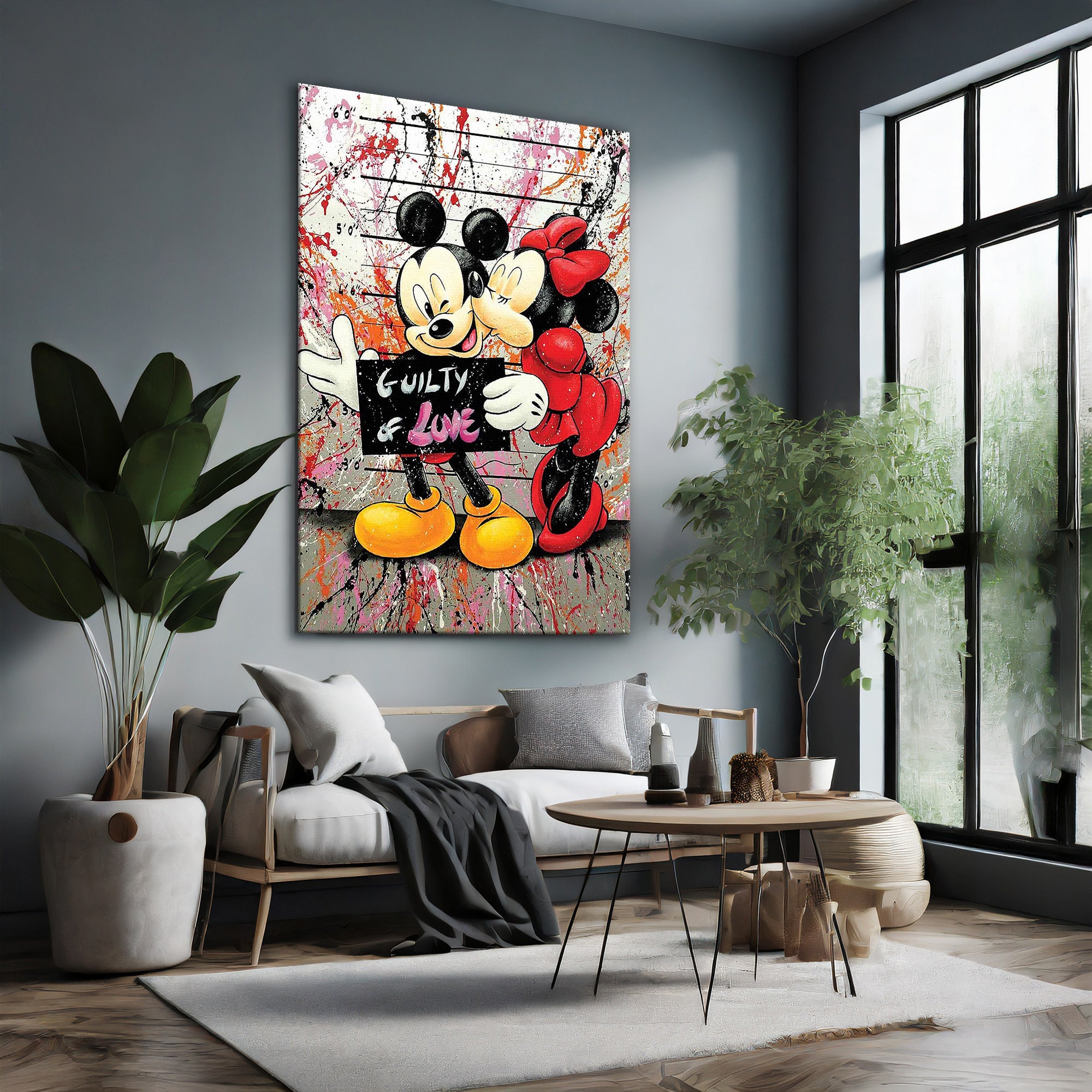 Guilty of Love Mickey and Minnie Mouse Canvas Wall Art, Banksy Style ...