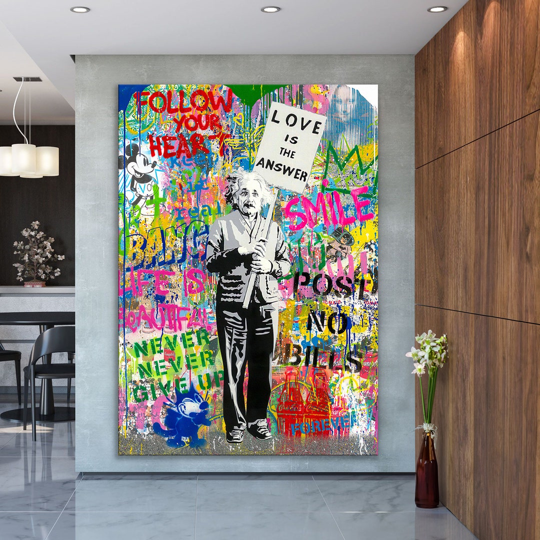Albert Einstein Love is the Answer Pop Art Canvas Wall Art, Banksy ...