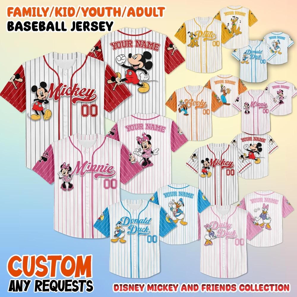 Personalized Disney Mickey and Friends Collection Baseball Jersey ...