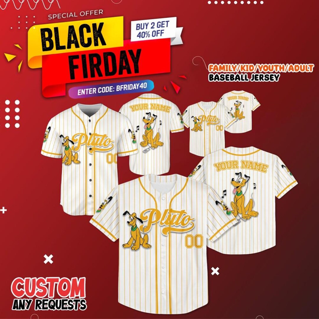 Personalized Disney Pluto Baseball Jersey, Custom Disney Pluto Mickey ...