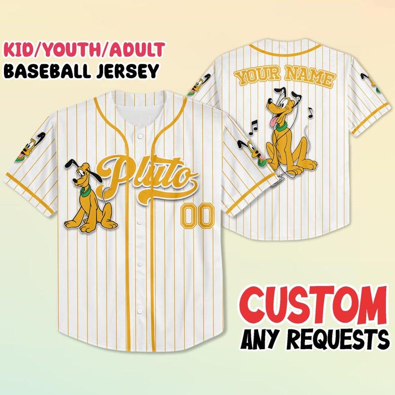Personalized Disney Pluto Baseball Jersey, Custom Disney Pluto Mickey ...