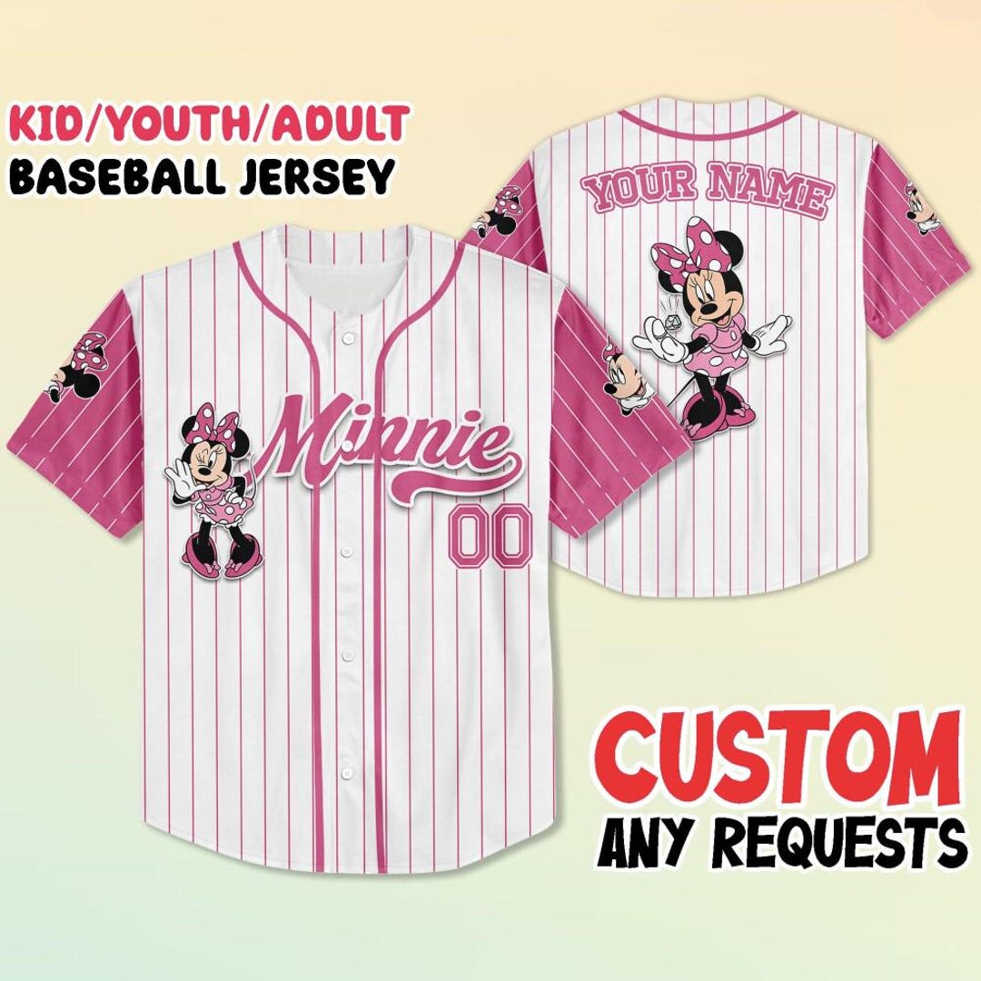 Personalized Disney Minnie Mouse Baseball Jersey, Custom Disney Minnie ...