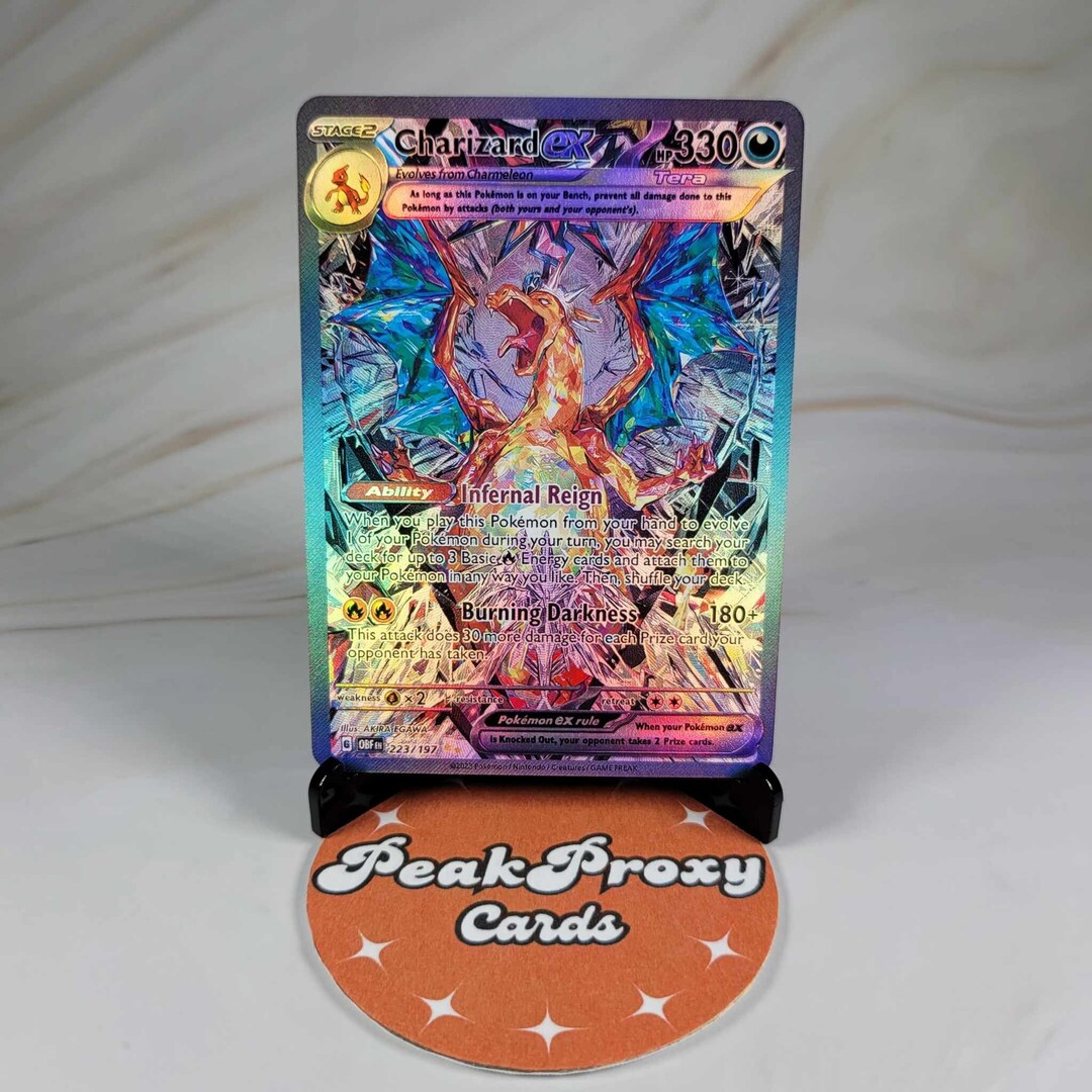 Charizard Ex OBF 223 PROXY Obsidian Flames TEXTURED With Rainbow Holo ...