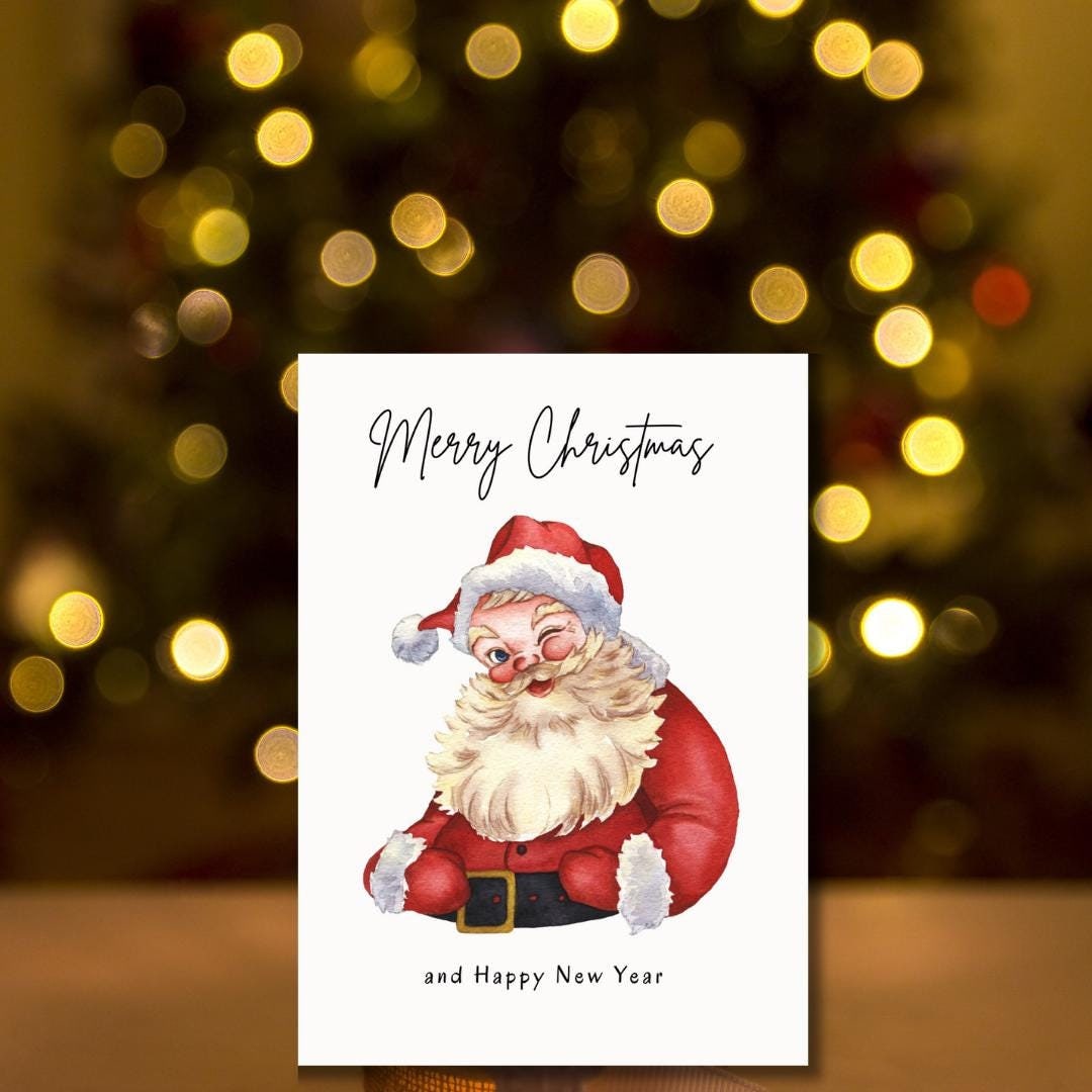 Retro Santa Card,printable Christmas Card,retro Holiday Card,printable ...