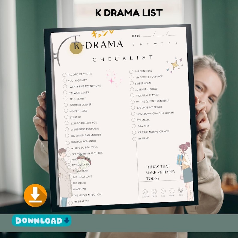 Kdrama Watchlist Checklist Korean Drama Gift Pdf Download Etsy