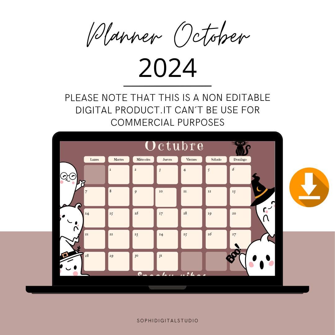 Printable October 2024,calendar-digital Calendar Halloween,spooky ...