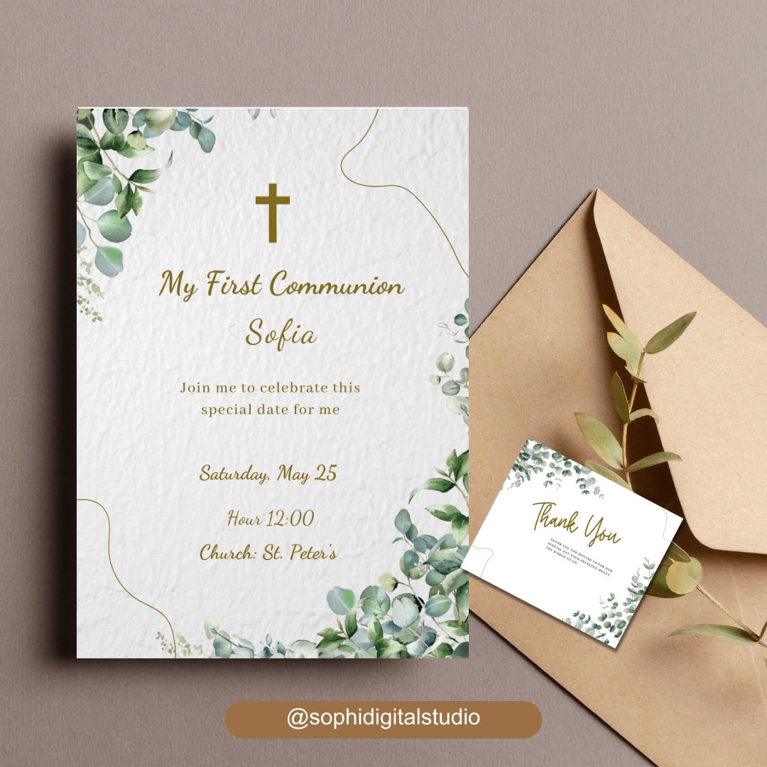 First Communion Invitation for Boys or Girls, Editable First Communion ...