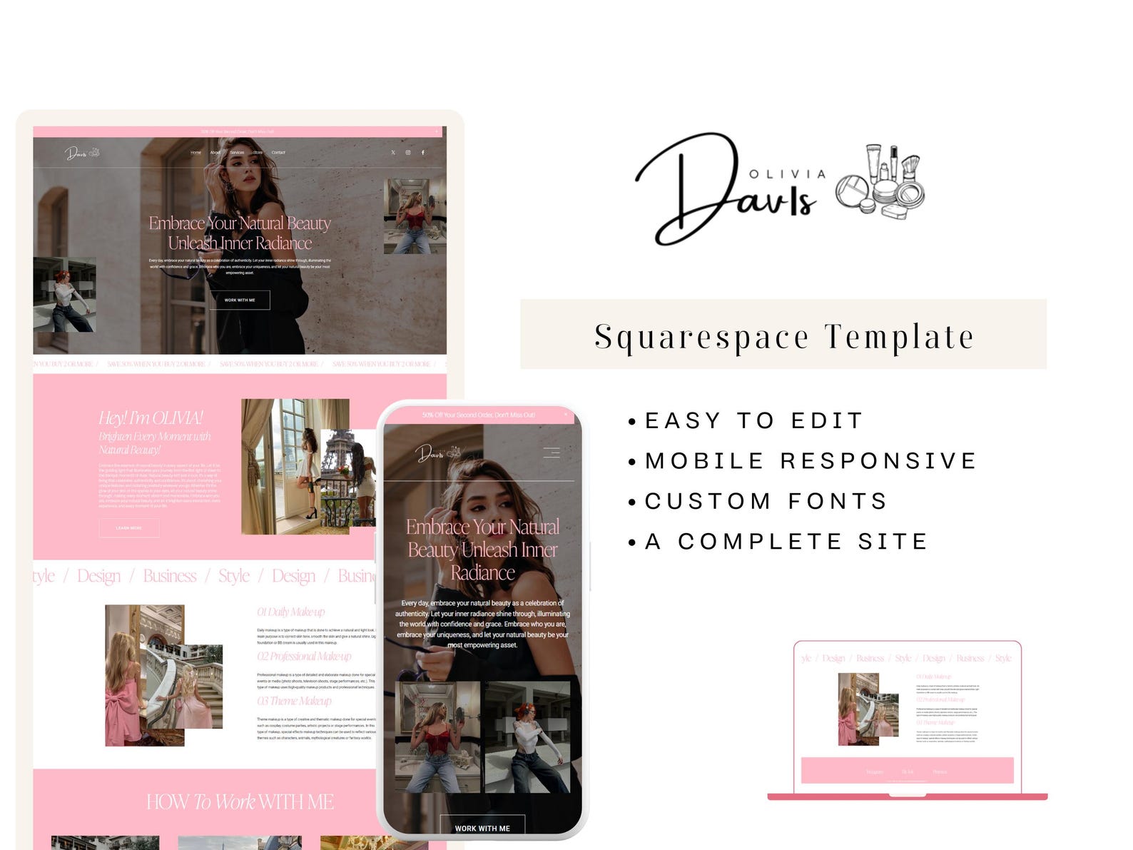 Squarespace Template, Squarespace Makeup Website Template, Squarespace ...