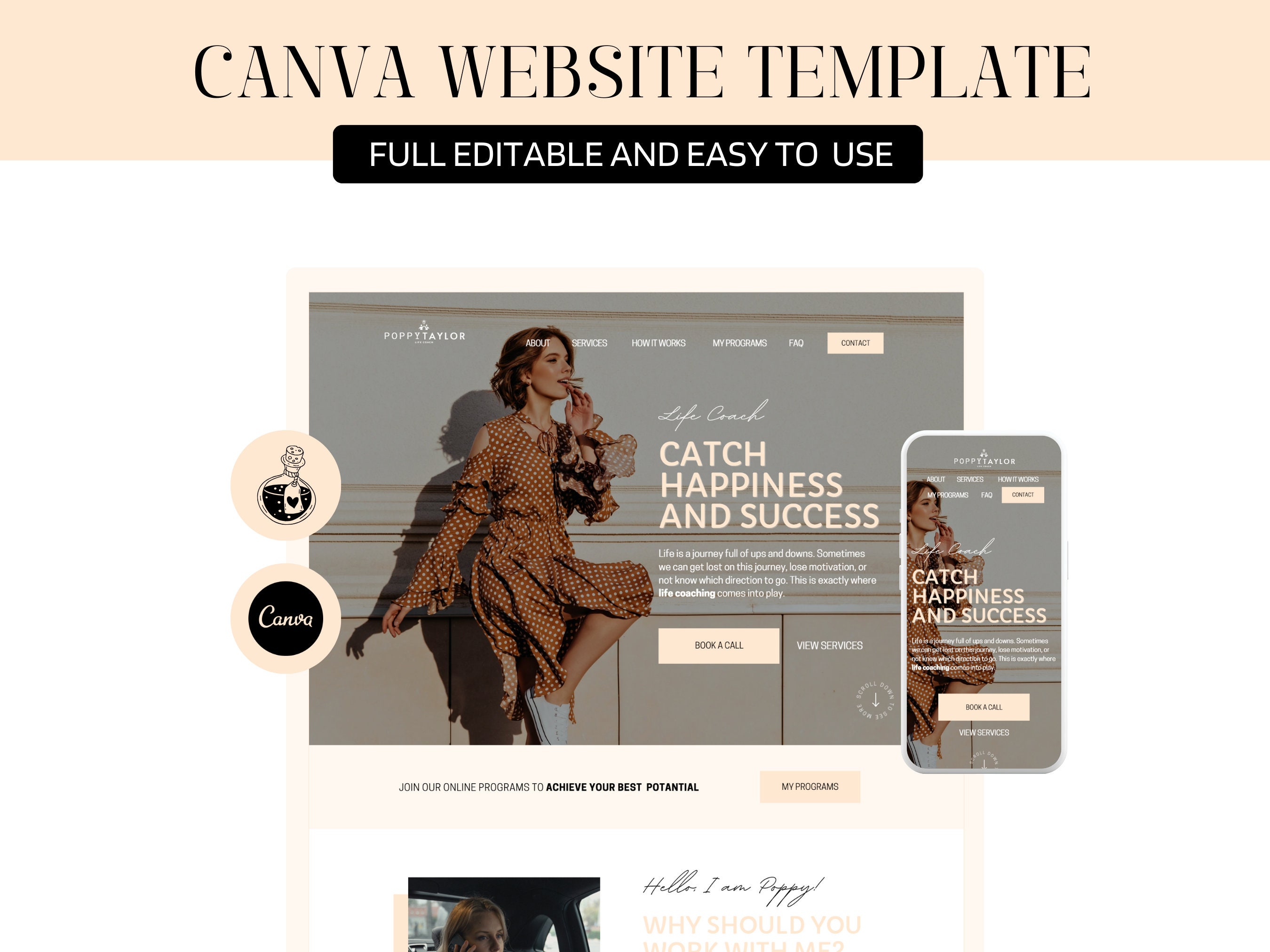 Canva Website Template, Life Coach Website Template, Canva Coaching ...