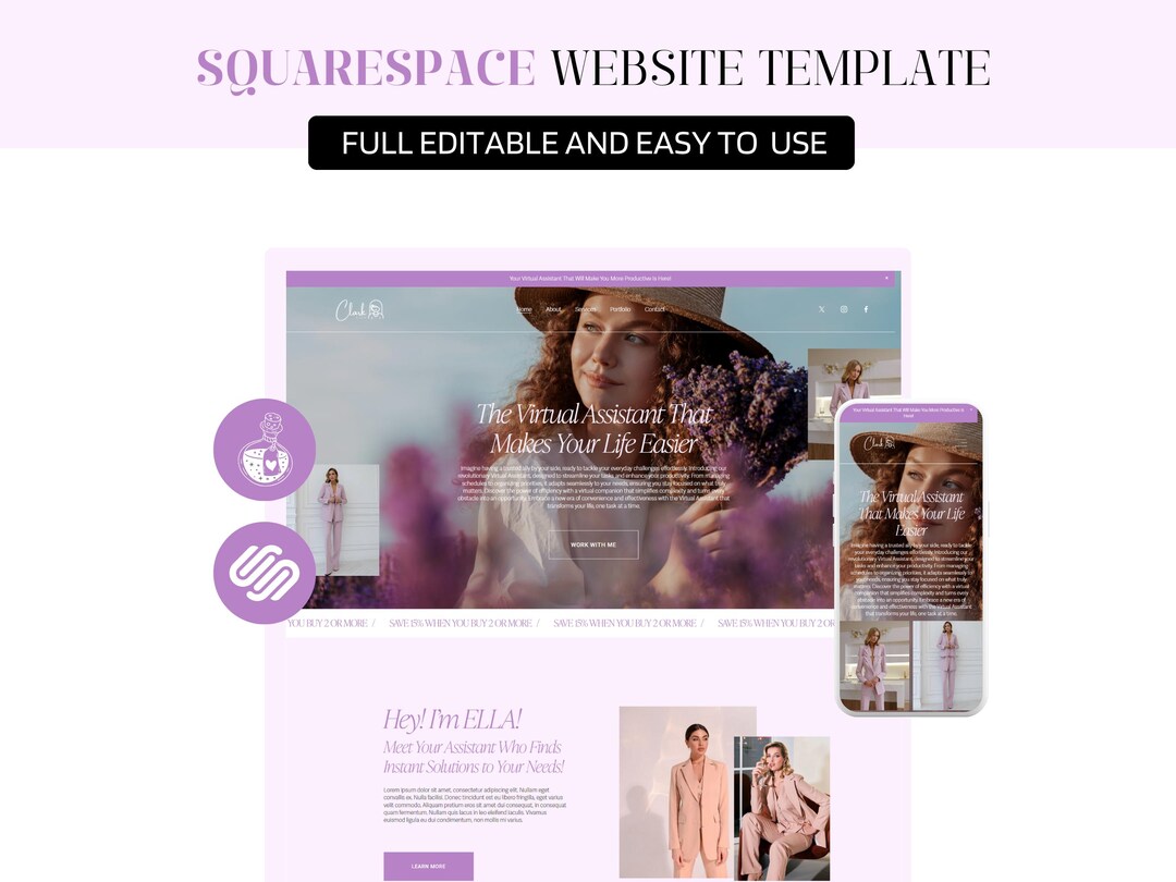 Squarespace Template for Virtual Assistant, Squarespace Template, Squarespace Website Template ...