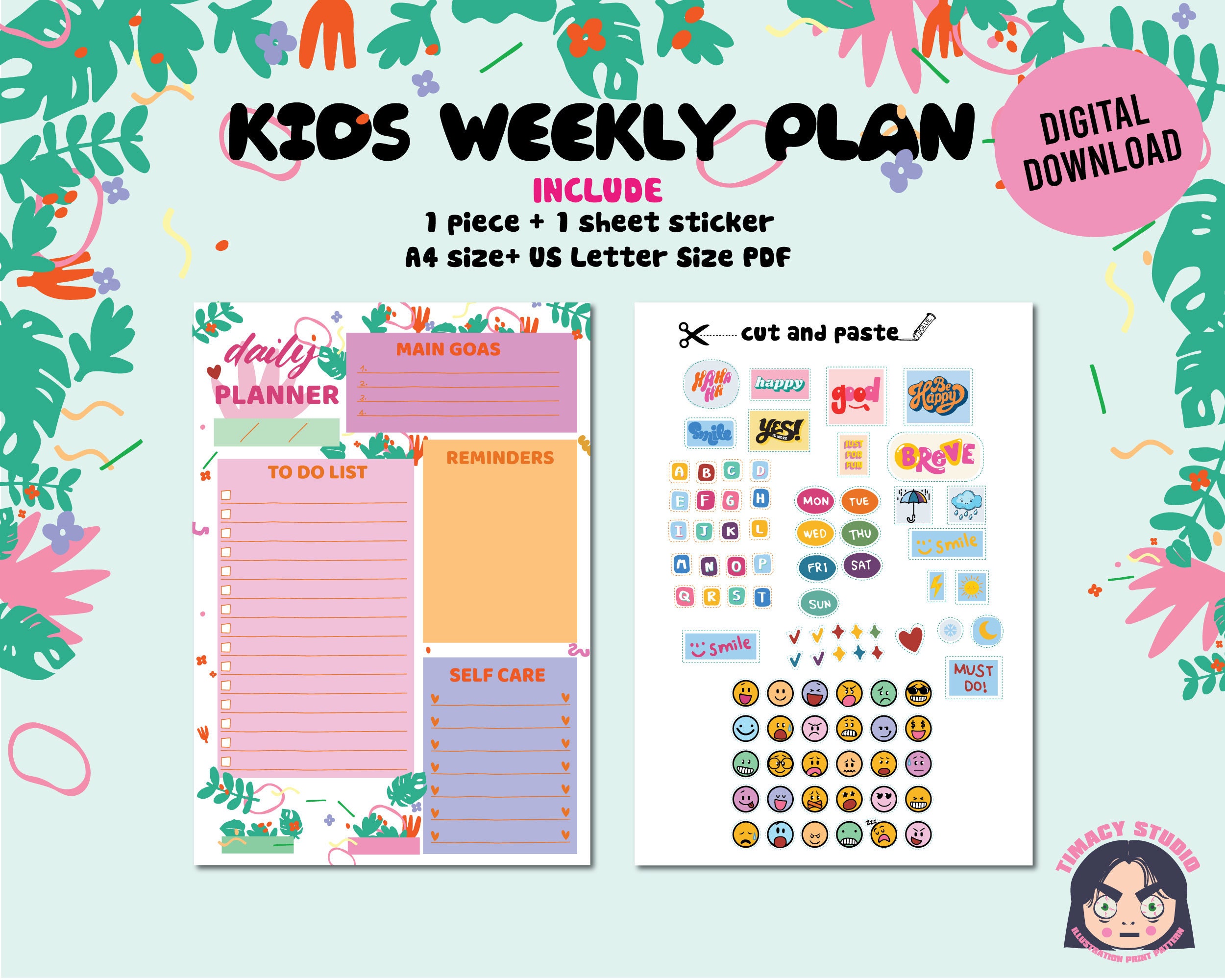 Printable Kids' Weekly Planner A4 Pastel Daily Organizer With Goals, To ...