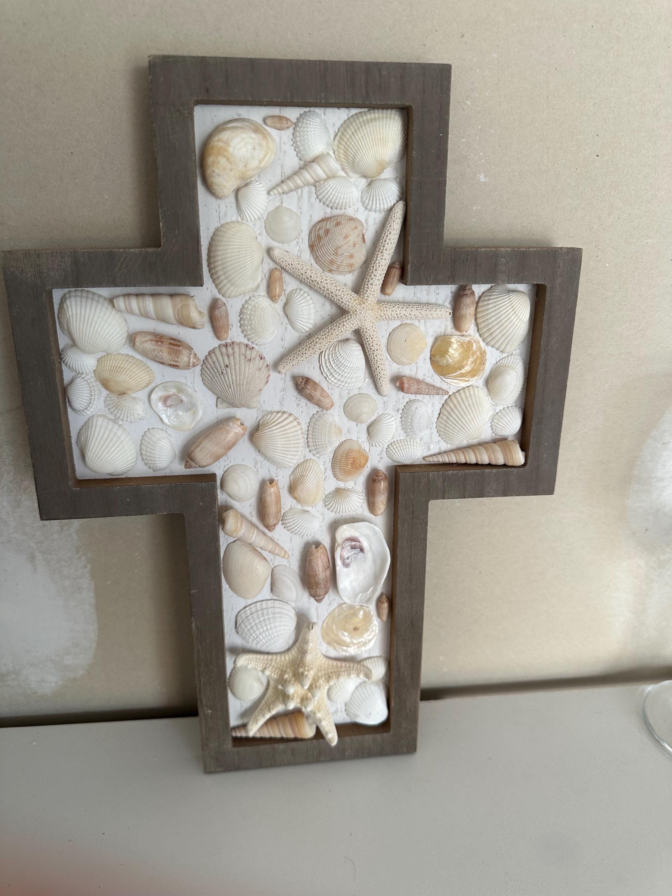 Coastal Seashell Cross Wall Decor – Handmade Wood Cross With Hand ...