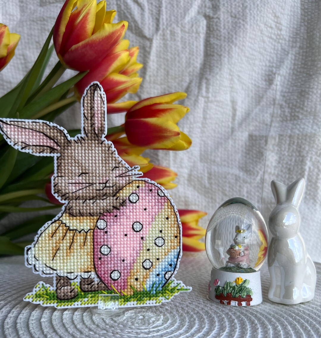 Happy Easter Rabbit With Egg Cross Stitch Pattern, Easter Embroidery ...