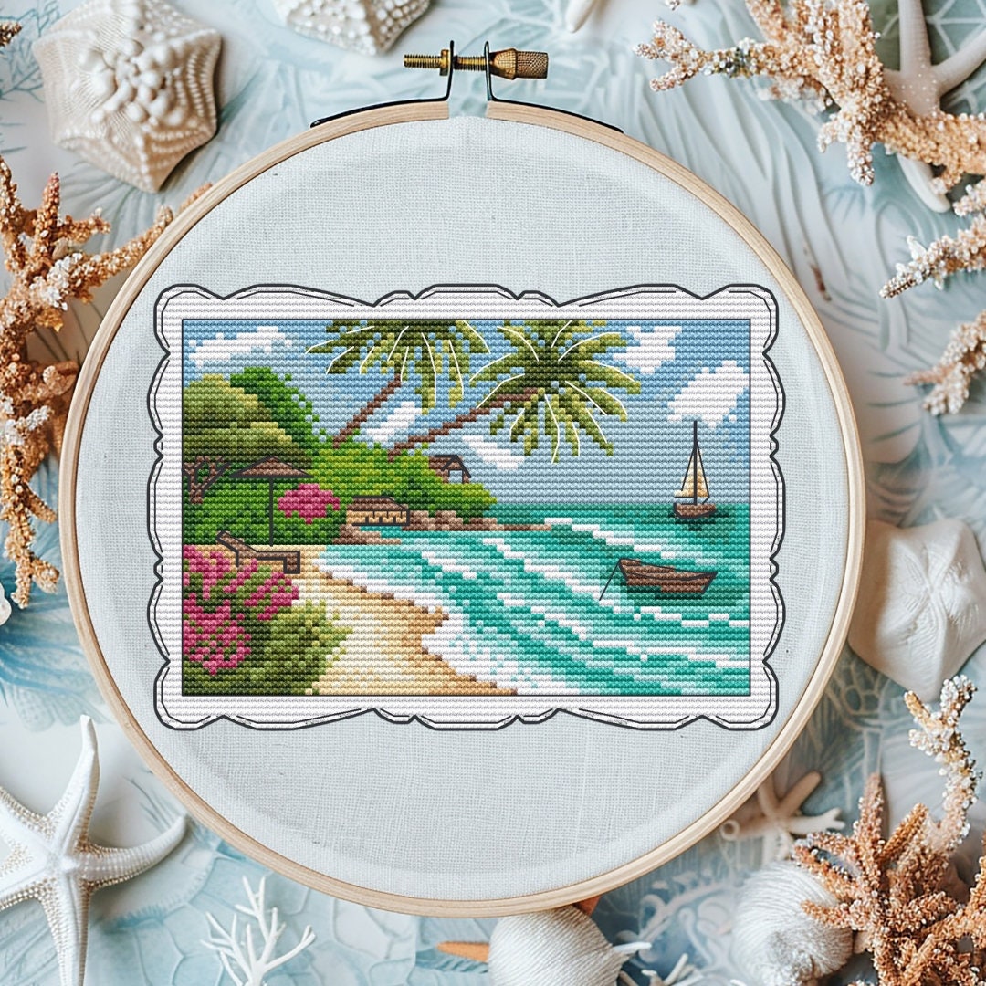 Tropical Beach Cross Stitch Pattern, Summer Cross Stitch Pattern, Cross ...