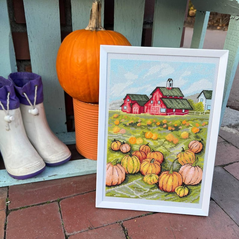 Pumpkin Farm Cross Stitch Pattern: Autumn Embroidery Design (PDF ...