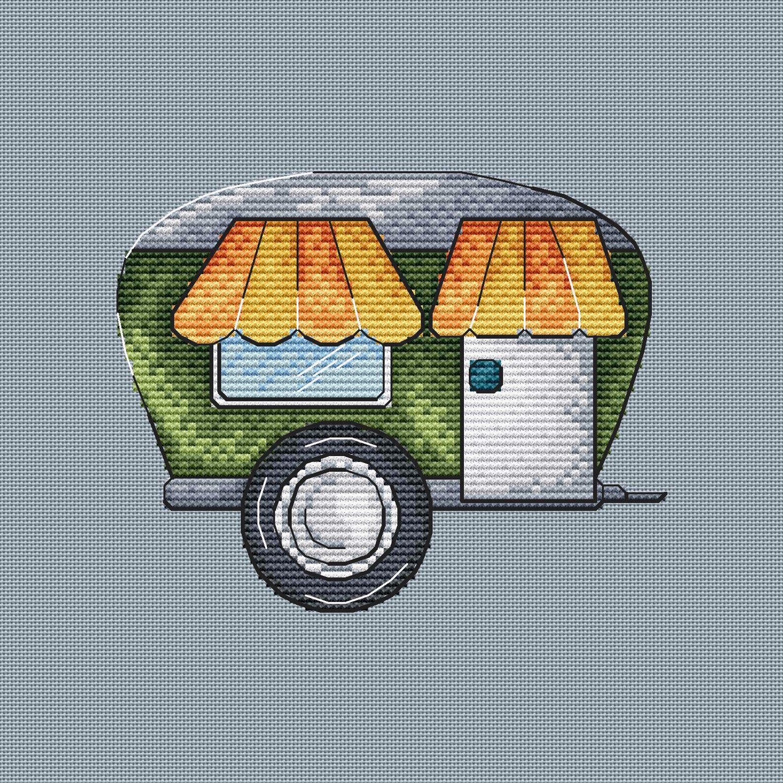 Happy Camper Cross Stitch Pattern: Vintage Travel Design (PDF Download ...