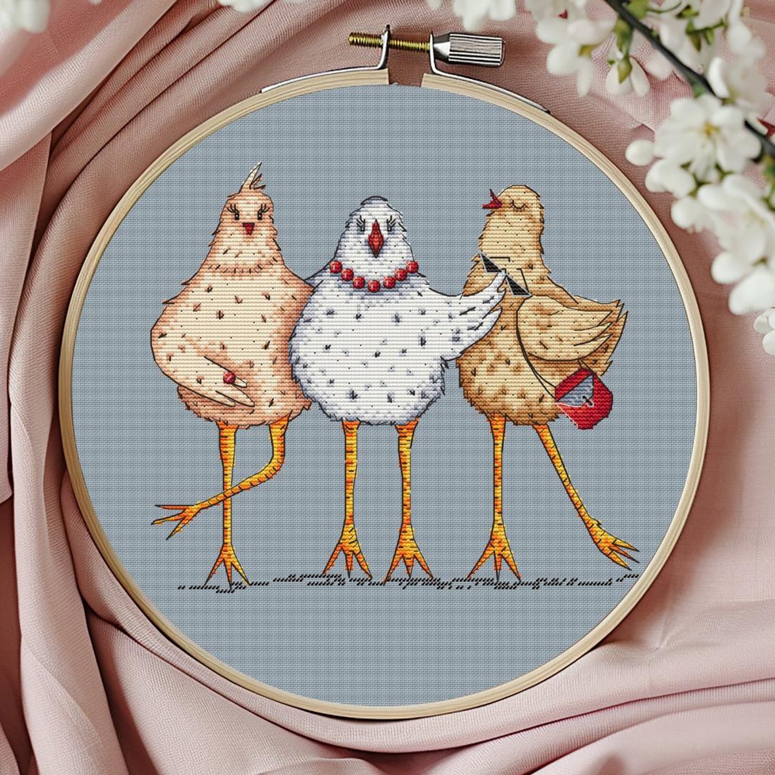 Quirky Chicks Cross Stitch Pattern: Fashionable Bird Design (PDF ...