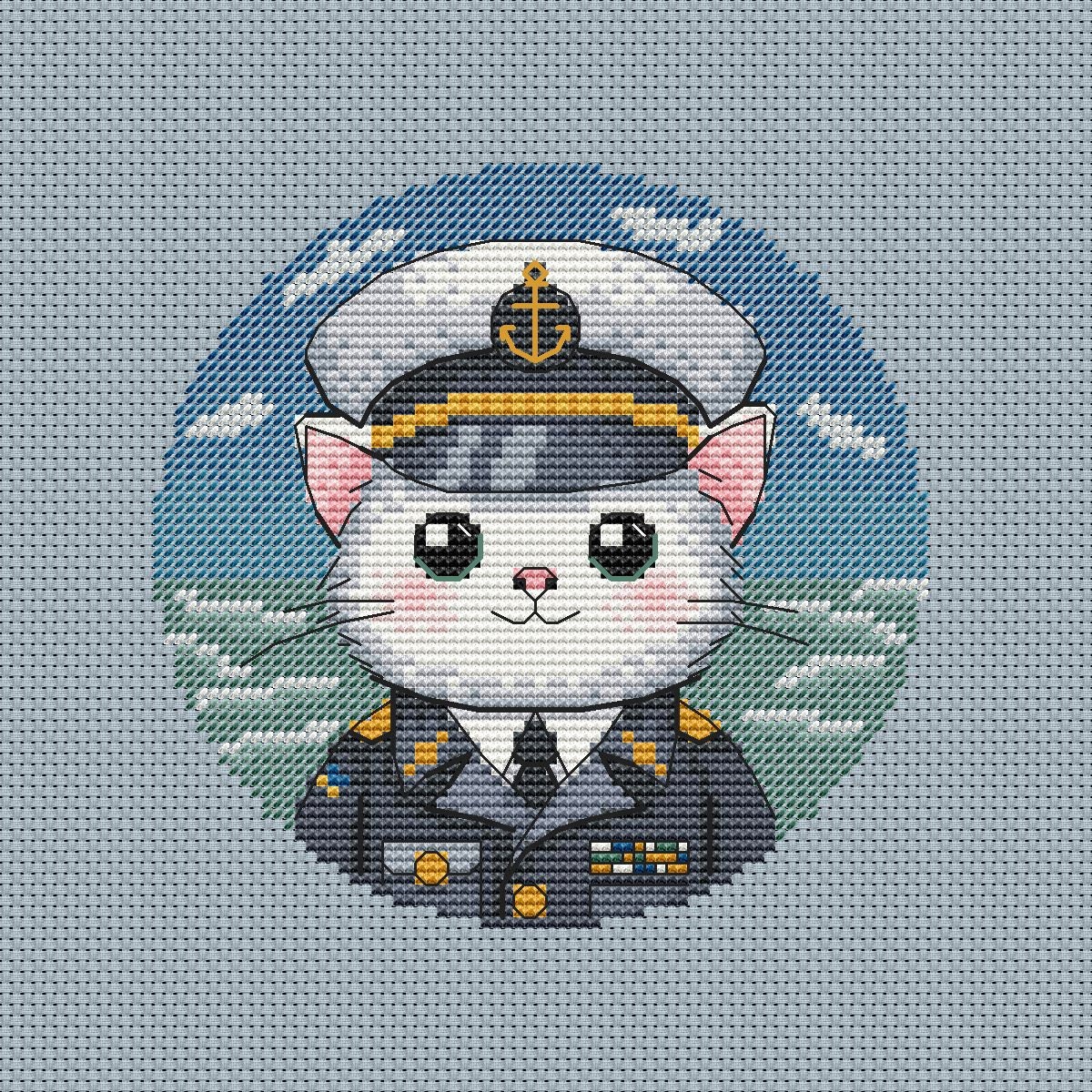 Captain Cat Cross Stitch Pattern, DMC Chart, Instant Download, Cross ...