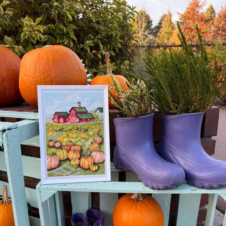 Pumpkin Farm Cross Stitch Pattern: Autumn Embroidery Design (PDF ...