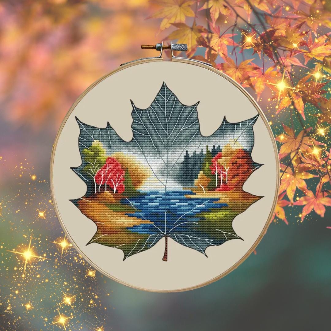 Autumn Leaf Cross Stitch Pattern: Fall Landscape Embroidery (PDF ...