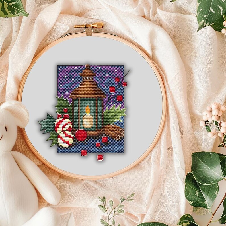 Christmas Lantern Cross Stitch Pattern: Holiday Embroidery (PDF ...