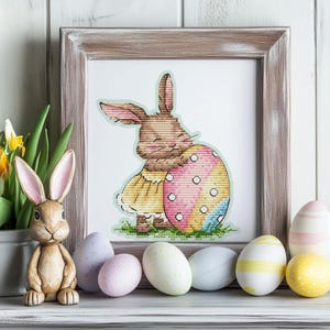 Happy Easter Rabbit With Egg Cross Stitch Pattern, Easter Embroidery ...