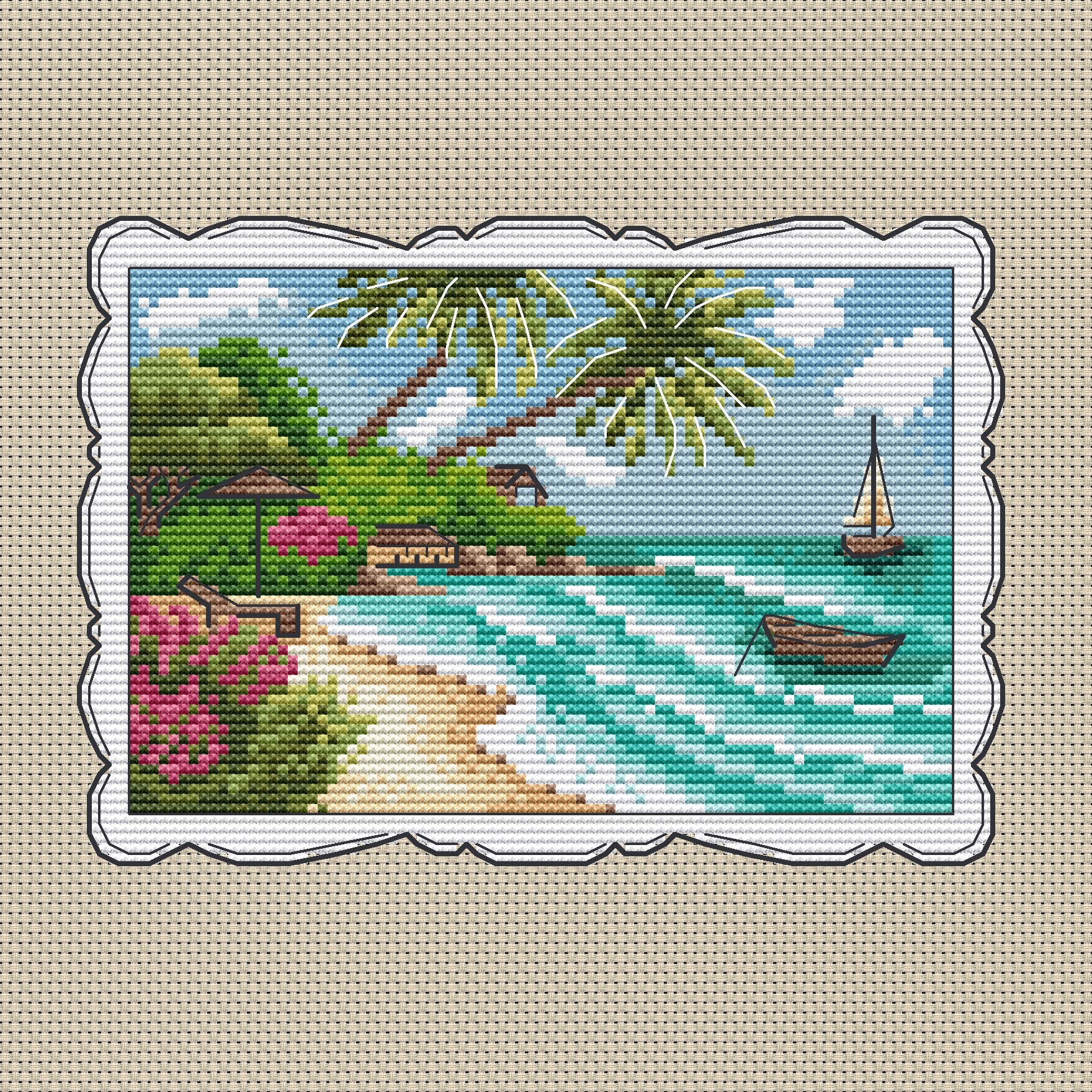 Tropical Beach Cross Stitch Pattern, Summer Cross Stitch Pattern, Cross ...