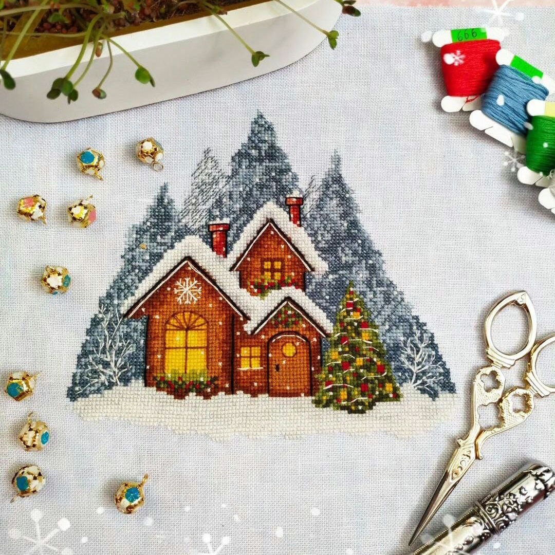 Winter House Cross Stitch Pattern, X-mas Cross Stitch, Christmas House ...