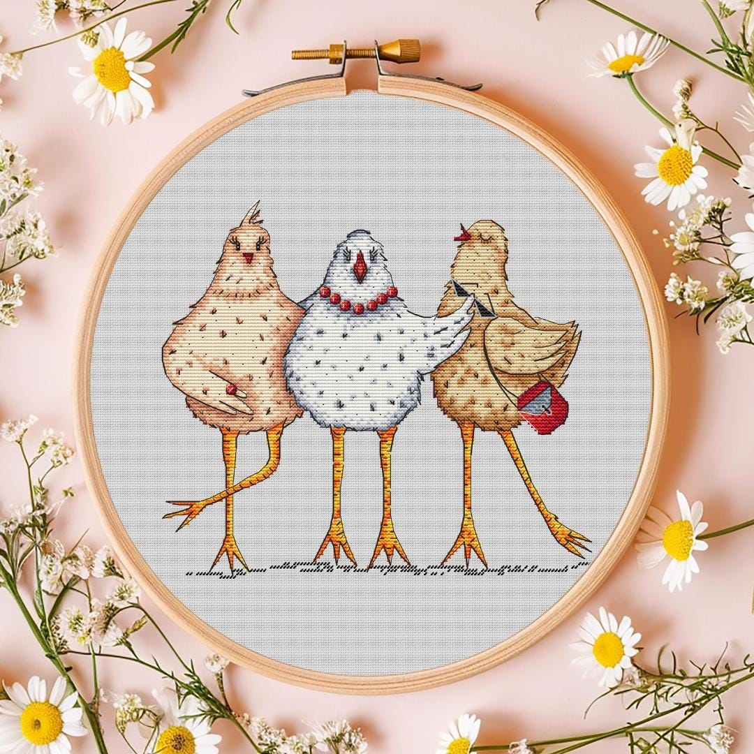 Quirky Chicks Cross Stitch Pattern: Fashionable Bird Design (PDF ...
