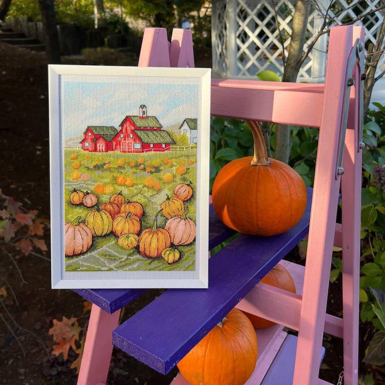 Pumpkin Farm Cross Stitch Pattern: Autumn Embroidery Design (PDF ...