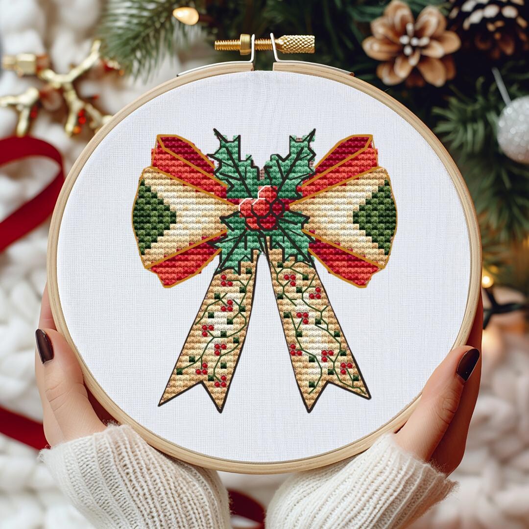 Christmas Bow Cross Stitch Pattern, Christmas Tree DIY Decoracion ...