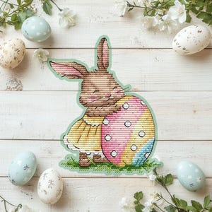 Happy Easter Rabbit With Egg Cross Stitch Pattern, Easter Embroidery ...