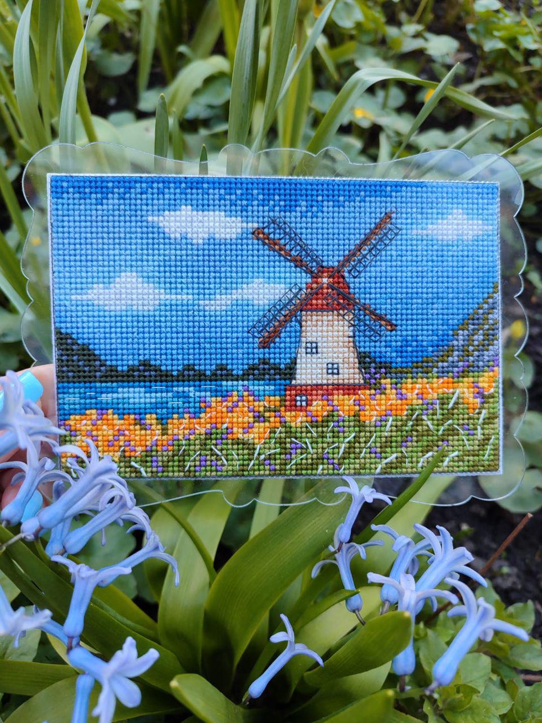 Floral Windmill Cross Stitch Pattern: Vintage Postcard Design (PDF ...